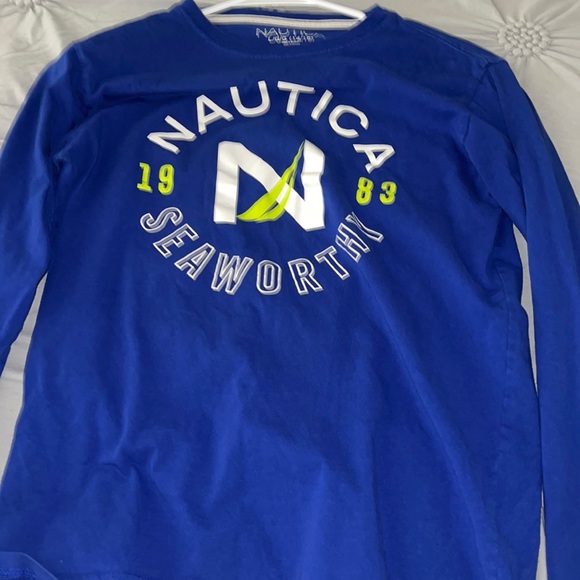Nautica | Shirts & Tops | Blue Nutica Shirt White And Green Lettering ...